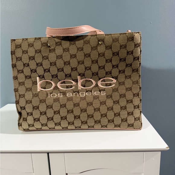 bebe | Bags | Bebe Blush Pink Talulla Jacquard Wshoulder Straps Tan And ...